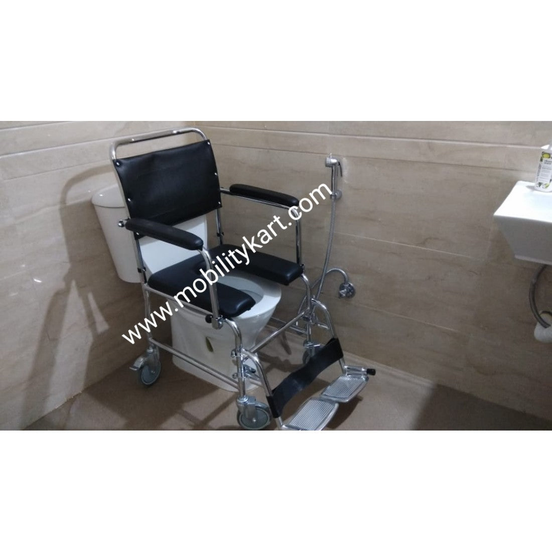Mobilitykart Rolling Commode Wheelchair For Western Toilet – Mobility ...